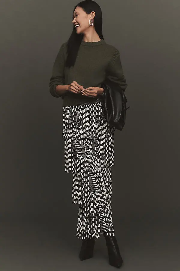 SIMONMILLER Za Za Fringe Knit Midi Skirt - Black & White