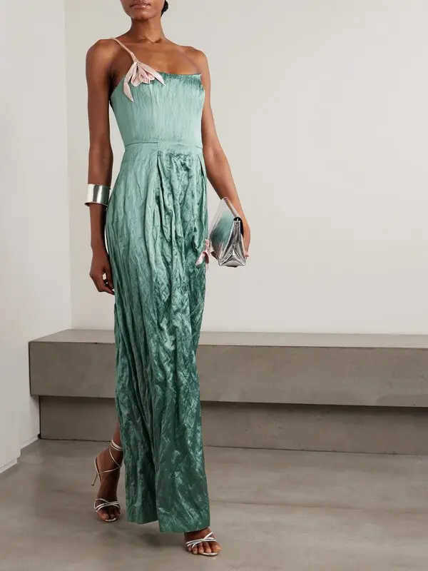 Erdem One-shoulder Bead-embellished Gown - Blue
