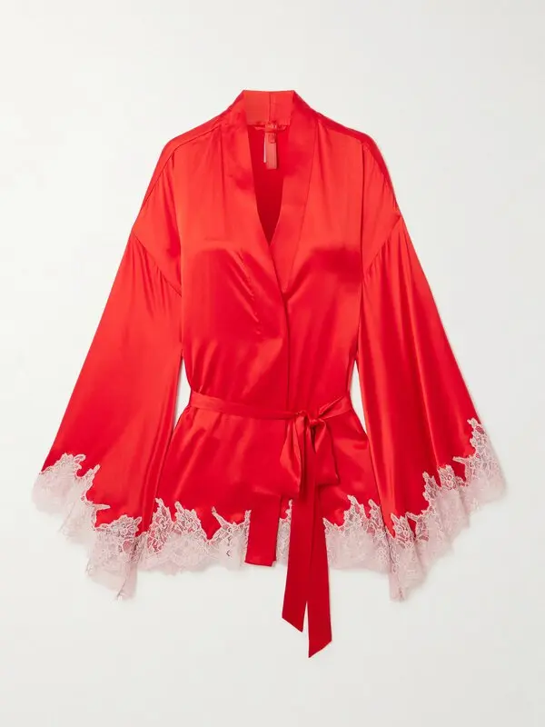 SKIMS Valentine's Day Silk Lace Robe - Red