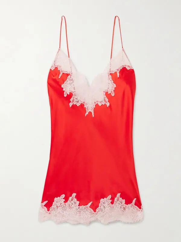 SKIMS Silk Lace Mini Slip Dress - Red
