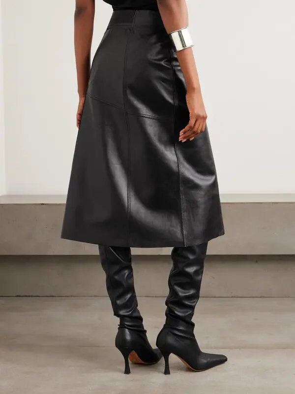 Victoria Beckham Paneled A-Line Midi Leather Skirt In Black - 40
