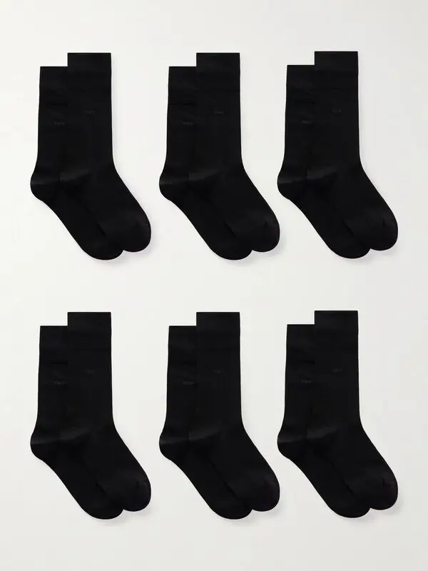 CDLP Set Of Six Intarsia Ribbed Organic Cotton-blend Socks - Black