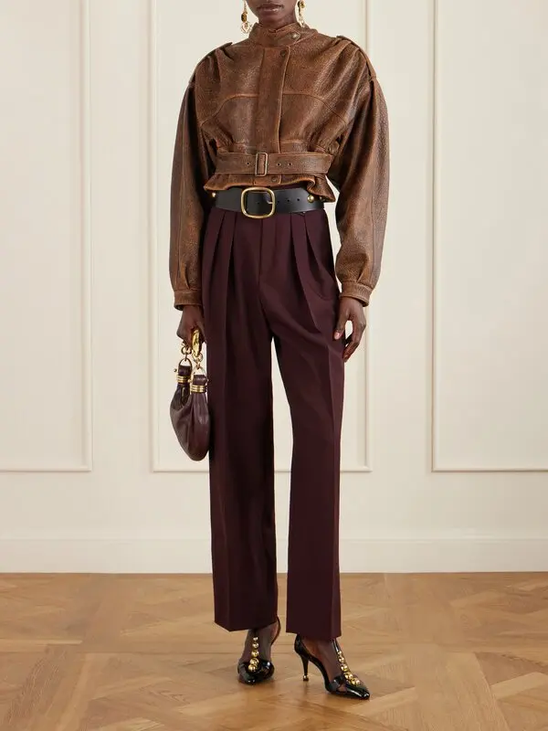 Chloé Cropped Belted Textured-leather Jacket