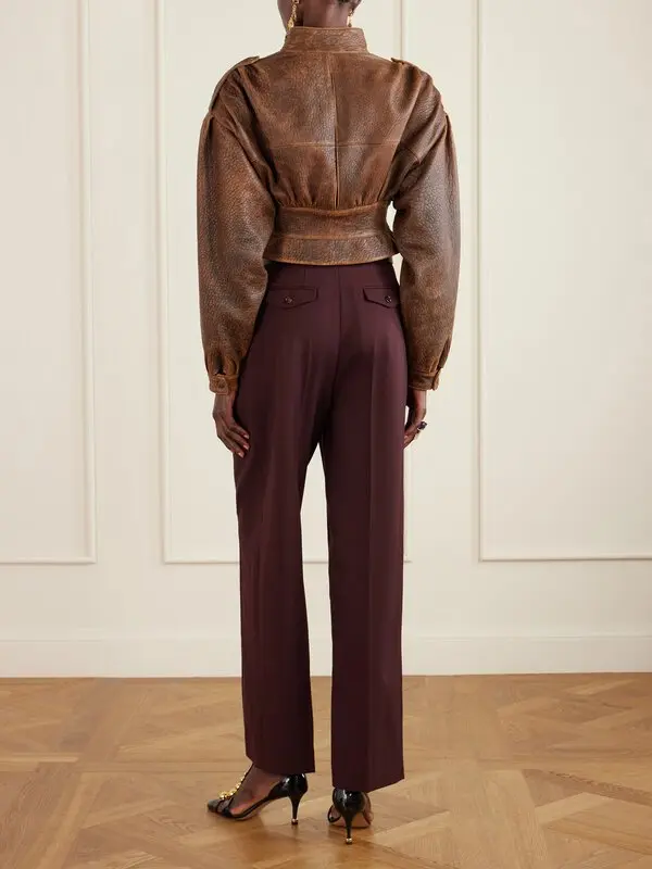 Chloé Cropped Belted Textured-leather Jacket