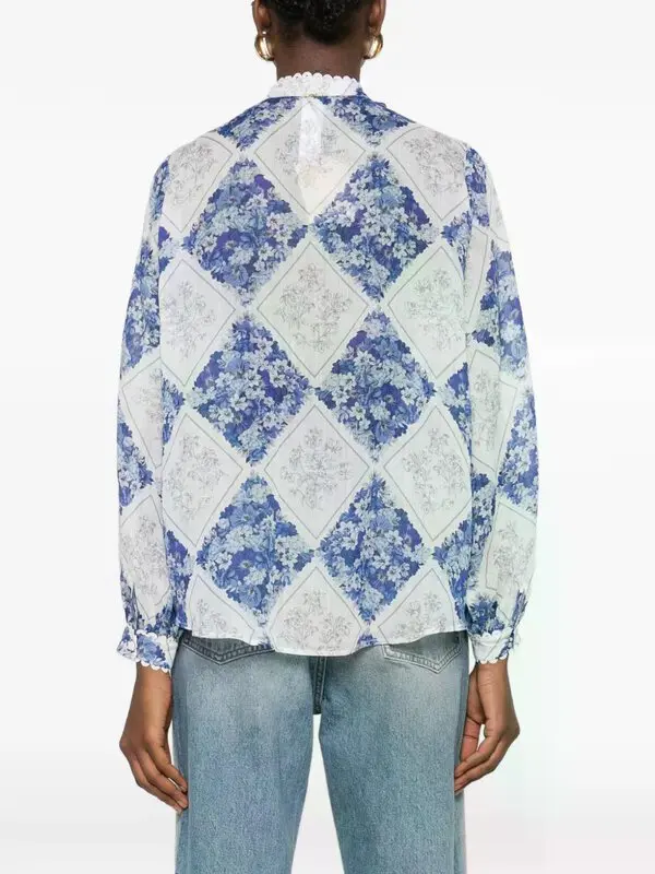TWINSET Floral Print Long Sleeve Ramie Shirt