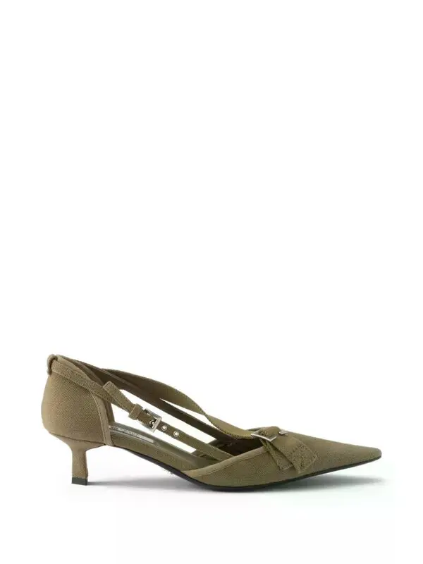 Prada Point-toe Canvas Heeled Pumps With Buckle Detail - Green