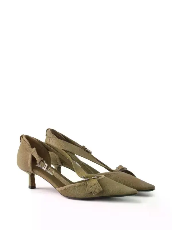 Prada Point-toe Canvas Heeled Pumps With Buckle Detail - Green