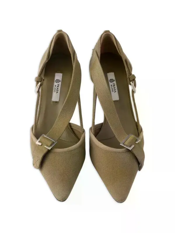 Prada Point-toe Canvas Heeled Pumps With Buckle Detail - Green
