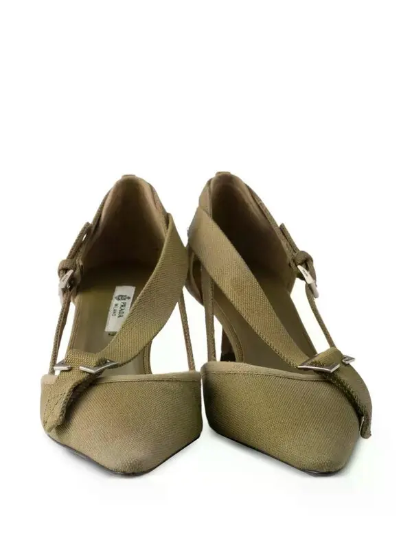 Prada Point-toe Canvas Heeled Pumps With Buckle Detail - Green