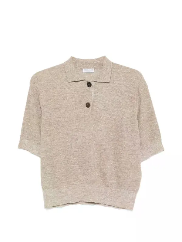 Brunello Cucinelli Metallic-thread Polo Top