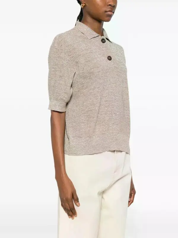 Brunello Cucinelli Metallic-thread Polo Top