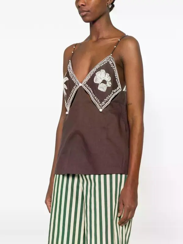 ALEMAIS Leandra Floral-embroidered Top - Brown