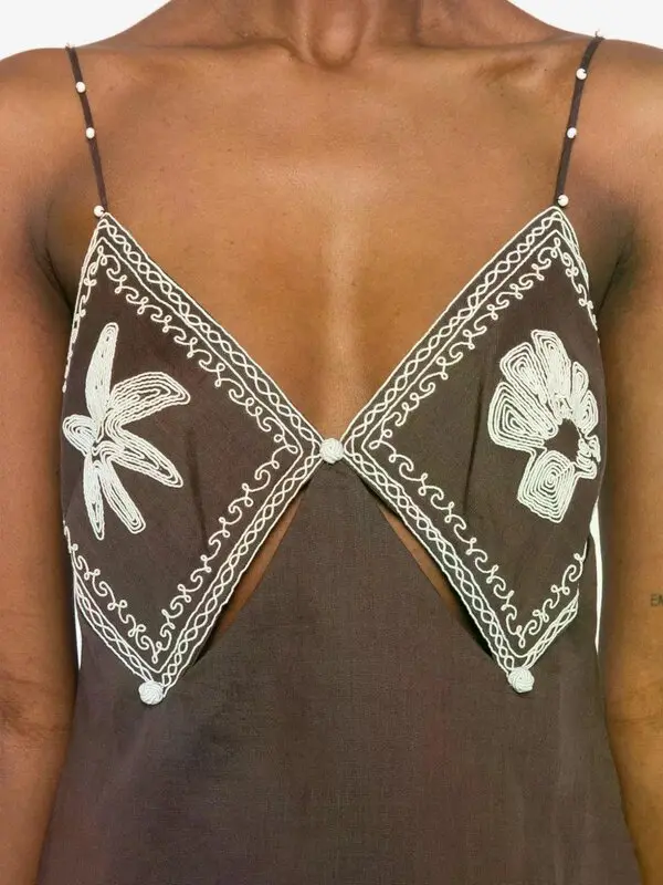 ALEMAIS Leandra Floral-embroidered Top - Brown
