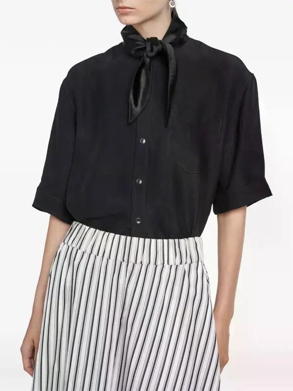 Maria Mcmanus Short-sleeve Button-up Shirt With Tie Neck