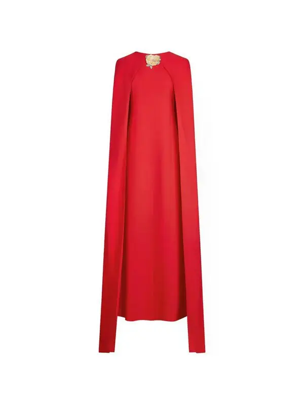 Oscar De La Renta Embroidered Cape-back Maxi Dress - Red
