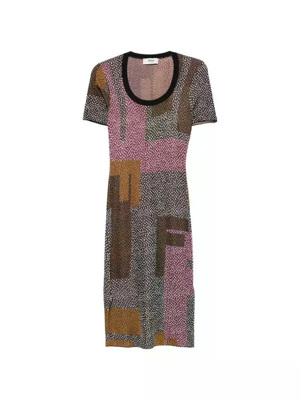 Fendi Geometric-print Midi Dress - Brown