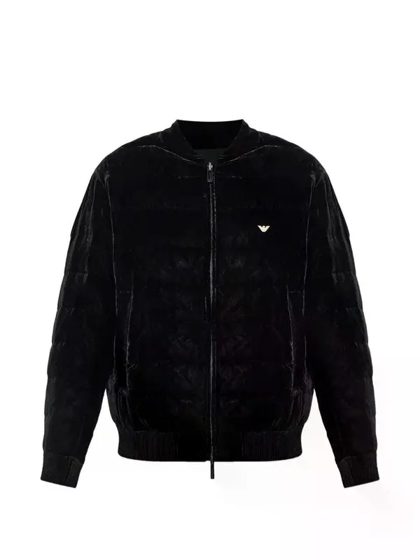 Emporio Armani Leather Bomber Jacket In Black | Editorialist