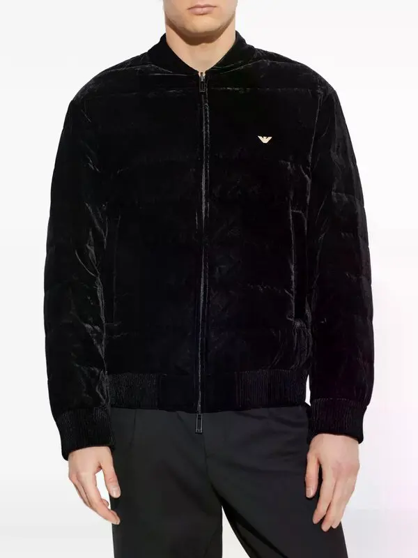 Emporio Armani Leather Bomber Jacket In Black | Editorialist