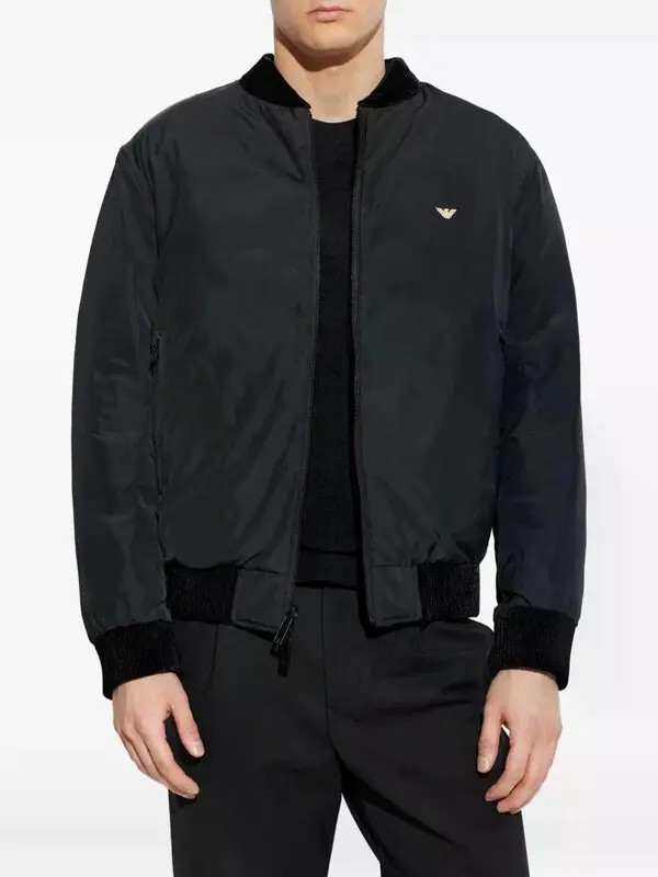 Emporio Armani Leather Bomber Jacket In Black | Editorialist