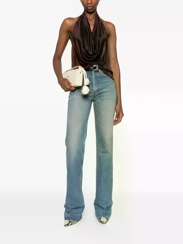 Elisabetta Franchi Halter Neck Draped Top In Shiny Viscose Jersey