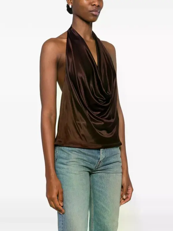 Elisabetta Franchi Halter Neck Draped Top In Shiny Viscose Jersey
