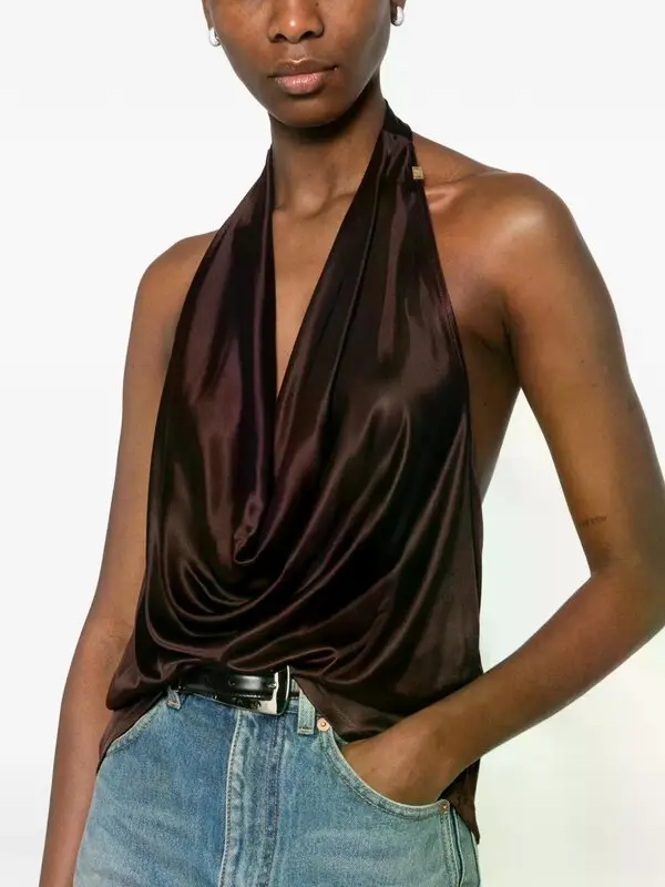 Elisabetta Franchi Halter Neck Draped Top In Shiny Viscose Jersey