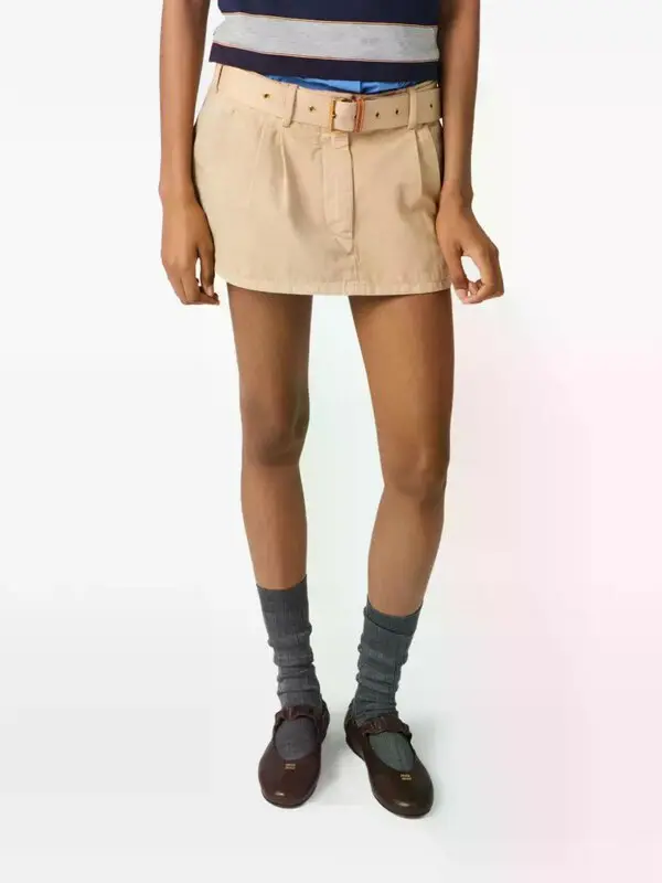 Miu Miu Gabardine Belted Miniskirt