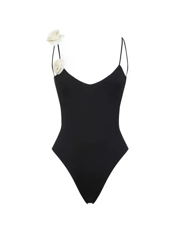 LA REVECHE Floral-appliqué Swimsuit - Black