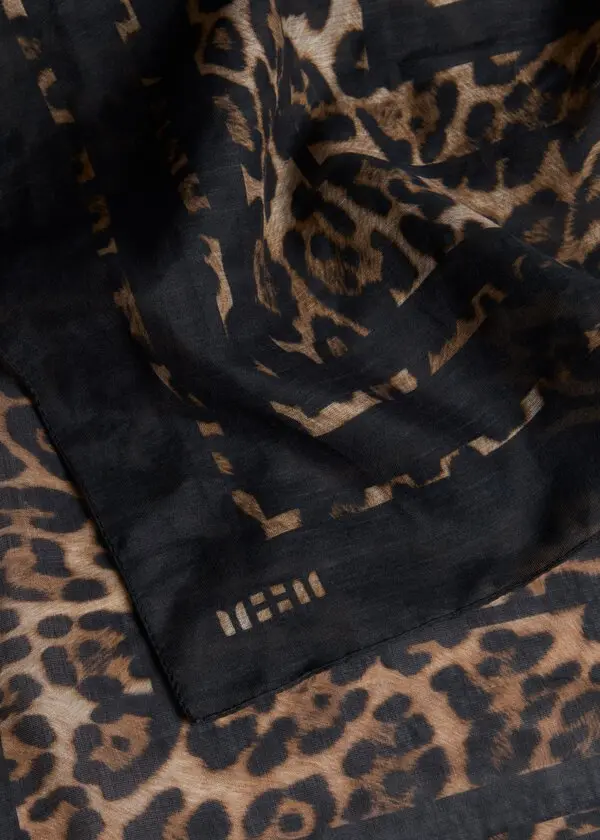 ME+EM Border Scarf Dark Brown Multi - Leopard Print