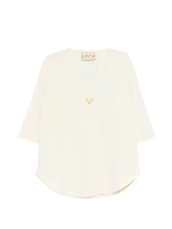 Valentino Garavani Logo-appliqué Knitted Blouse - Neutrals