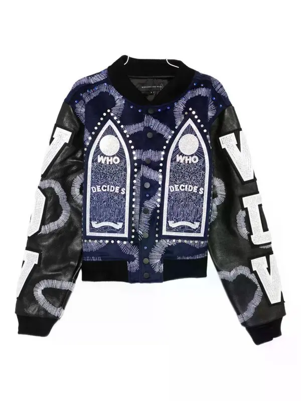 WHO DECIDES WAR BY EV BRAVADO Appliqué Varsity Jacket - Blue