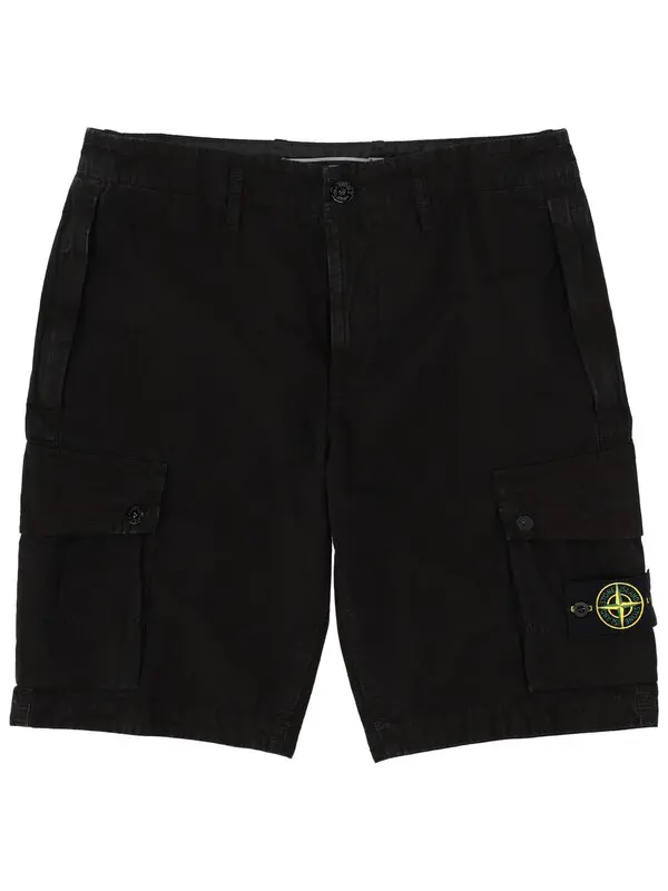 Stone Island Cargo Shorts With Logo Patch - Black