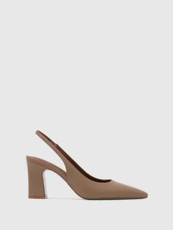 REISS Lorena Leather Slingback Court Shoes - Taupe