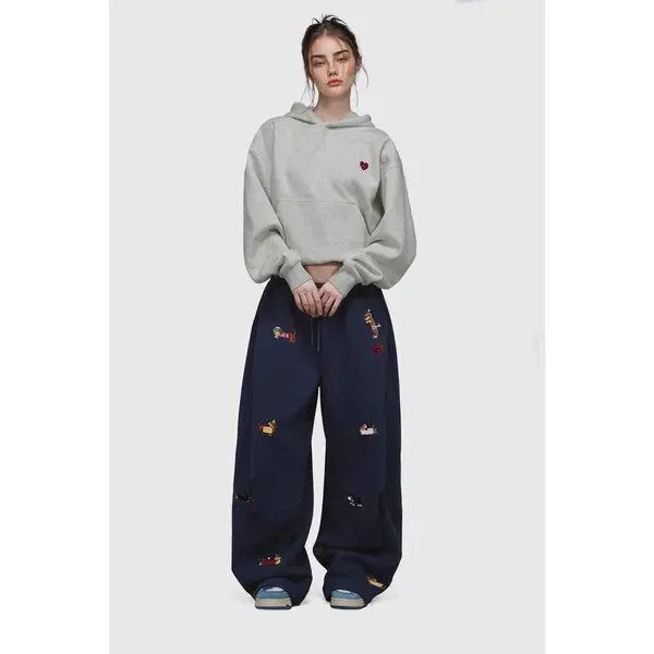 AELFRIC EDEN Embroidered Barrel Sweatpants - Navy Blue