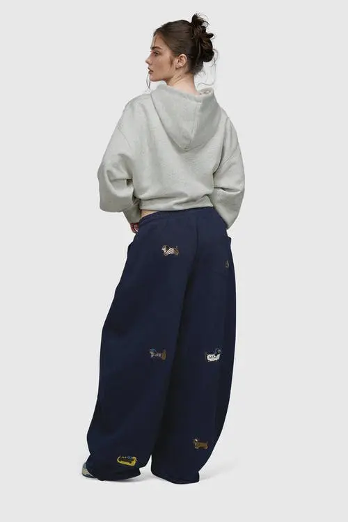 AELFRIC EDEN Embroidered Barrel Sweatpants - Navy Blue