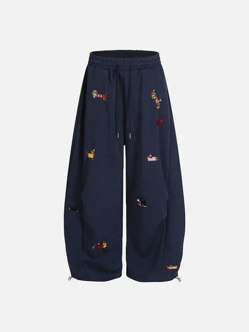 AELFRIC EDEN Embroidered Barrel Sweatpants - Navy Blue