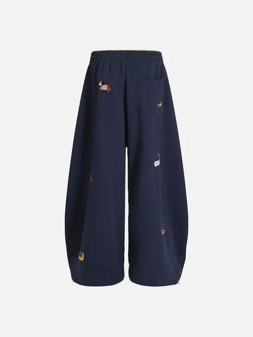 AELFRIC EDEN Embroidered Barrel Sweatpants - Navy Blue