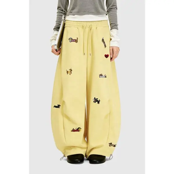 AELFRIC EDEN Embroidered Barrel Sweatpants - Yellow