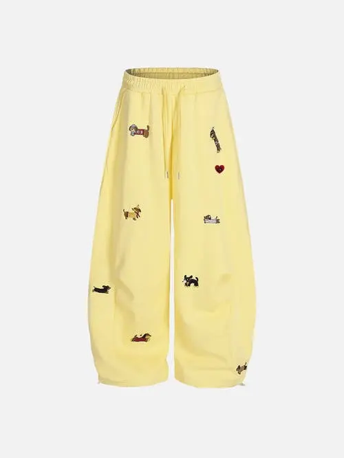 AELFRIC EDEN Embroidered Barrel Sweatpants - Yellow