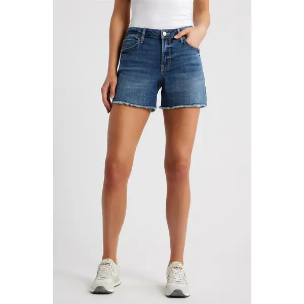 CITY BLUES High-rise Cutout Denim Shorts - Dark Tagged Whisker