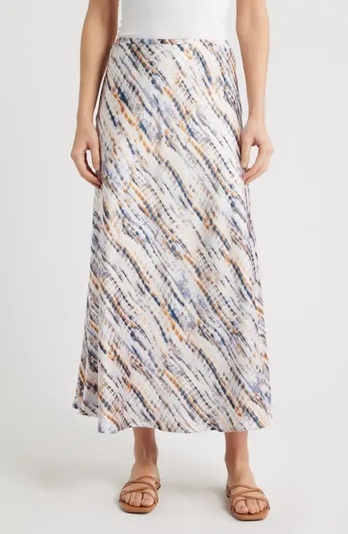 CITY BLUES Bias Cut Printed Maxi Skirt - Caramel/cadet Blue