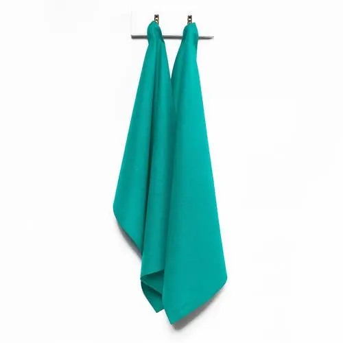 SOLINO HOME Linen Kitchen Towels Set Of 2, 17 X 26 Inch For Dining Table - Teal