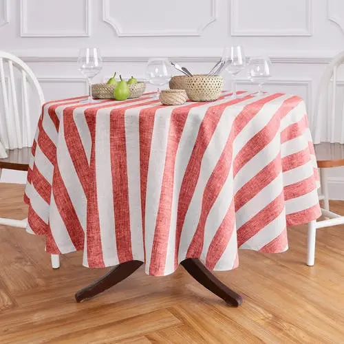 SOLINO HOME Linen Round Tableclothcabana Stripe - Red And White