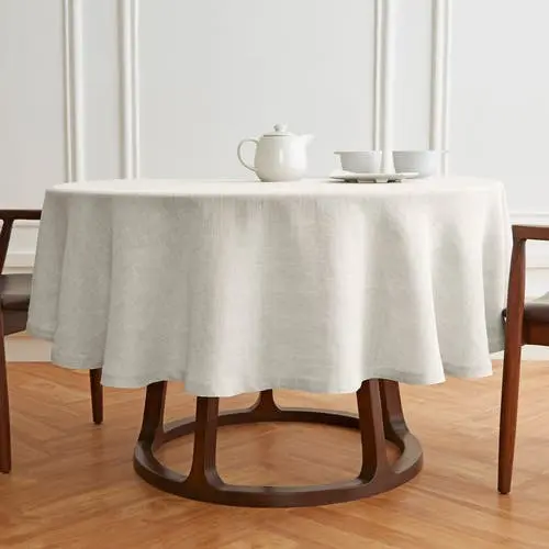 Solino Home Linen Round Tablecloth For Dining Table - Light Flax