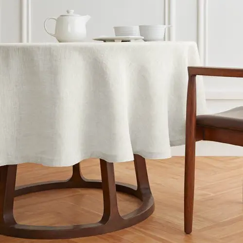 Solino Home Linen Round Tablecloth For Dining Table - Light Flax