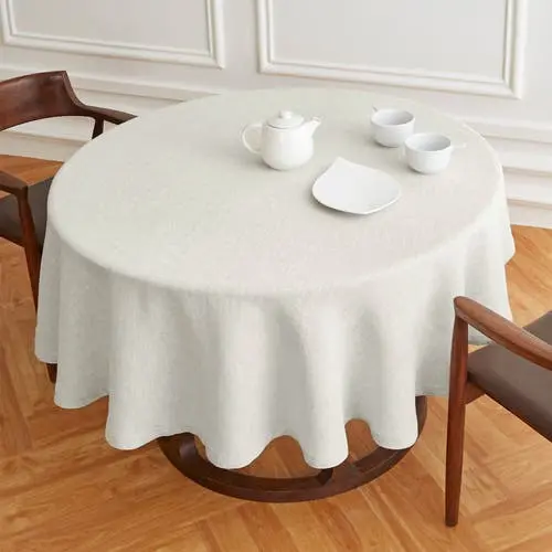 Solino Home Linen Round Tablecloth For Dining Table - Light Flax