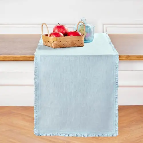 SOLINO HOME Linen Table Runnerjuliette Ruffle - Ice Water