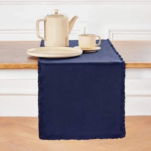 SOLINO HOME Linen Table Runner For Dining Table - Navy