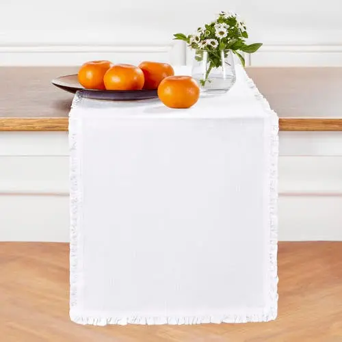 SOLINO HOME Linen Table Runnerjuliette Ruffle - White