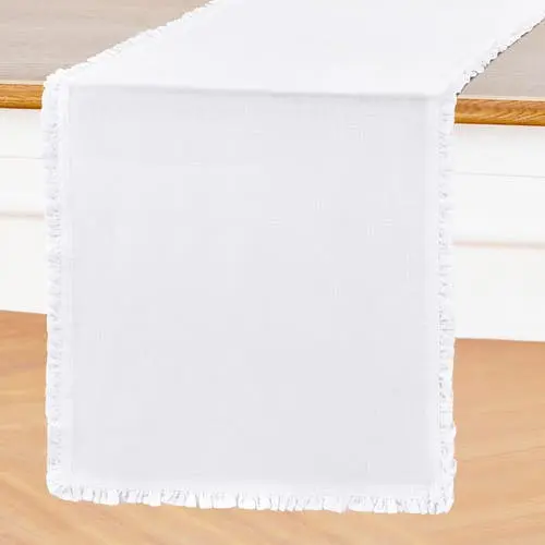 SOLINO HOME Linen Table Runnerjuliette Ruffle - White